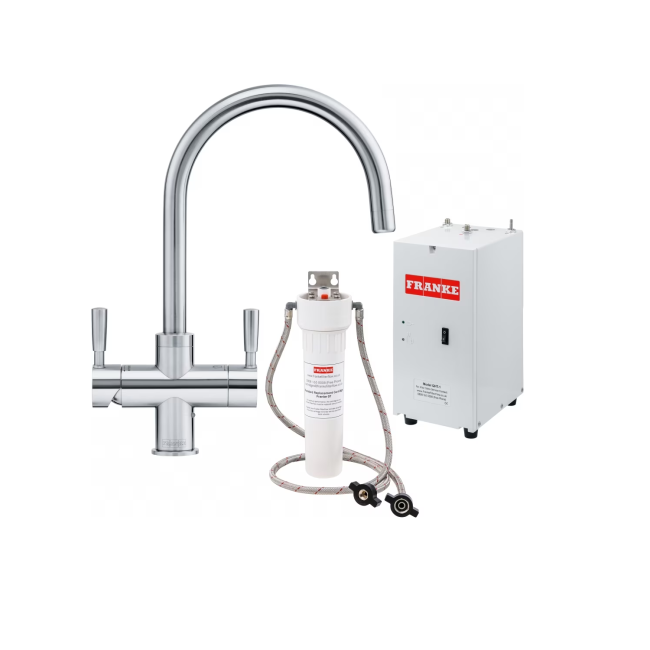 Franke OMNI 4-in-1 Round Steel Boiling and Filtered Water Kitchen Tap ...
