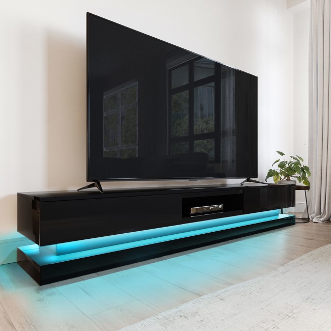 Large LED TV Unit with Storage in Black - TV's up to 70" - Evoque ...