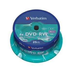 Verbatim 25PK 4.7GB 4X DVDRW Spindle 43489 | Appliances Direct