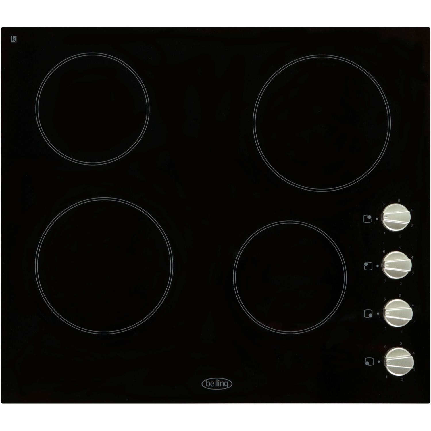 Belling 444443276 CH60RV Four Zone Ceramic Hob With Rotary Controls ...