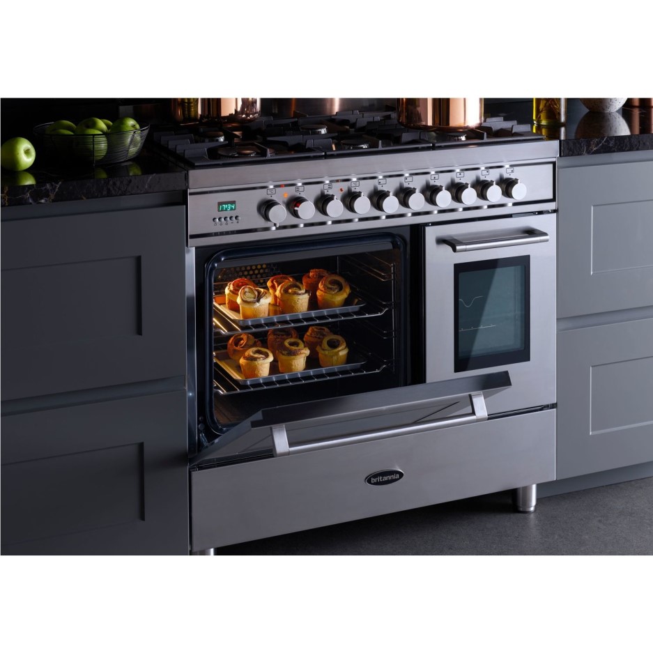 Britannia Q Line 90cm Double Oven Dual Fuel Range Cooker - Stainless ...