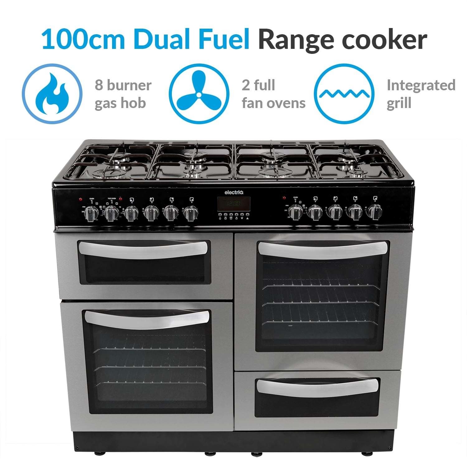 GRADE A2 - electriQ 100cm Dual Fuel Range Cooker - Stainless Steel ...