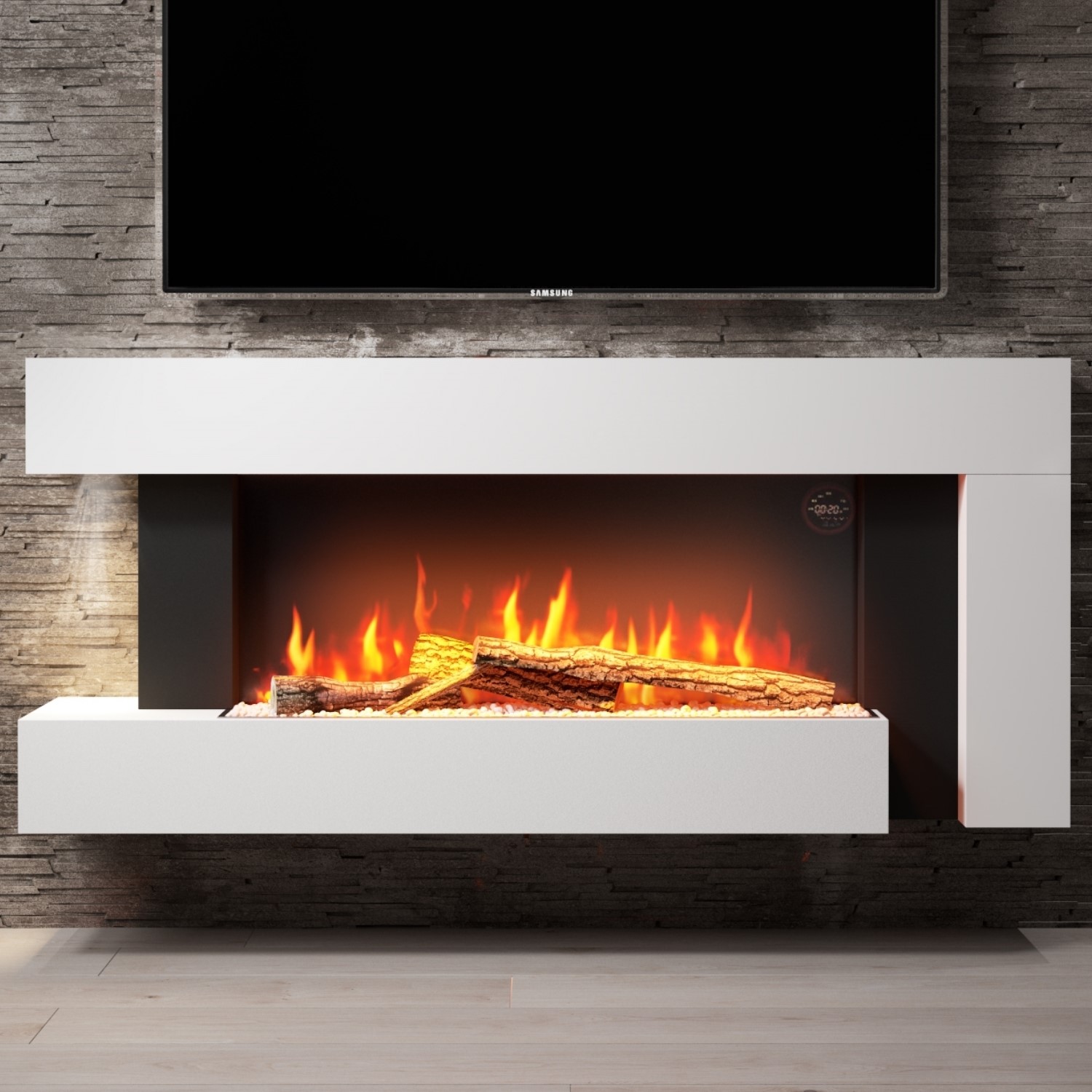 White Wall Mounted Electric Fireplace Suite with LED Lights - Amberglo ...