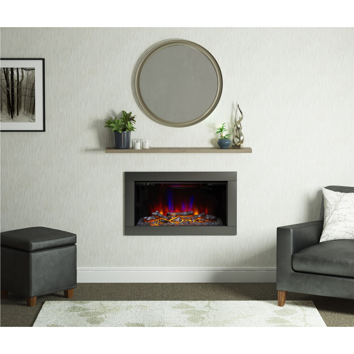 Be Modern 34" Black Nickel Inset Electric Fire - Avella FOL102294 ...