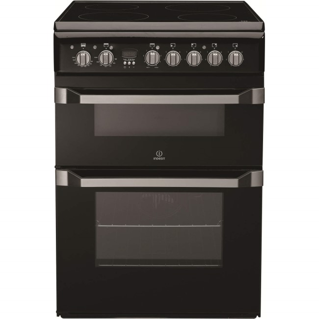 Indesit 60cm Double Oven Electric Cooker with Ceramic Hob - Black ...