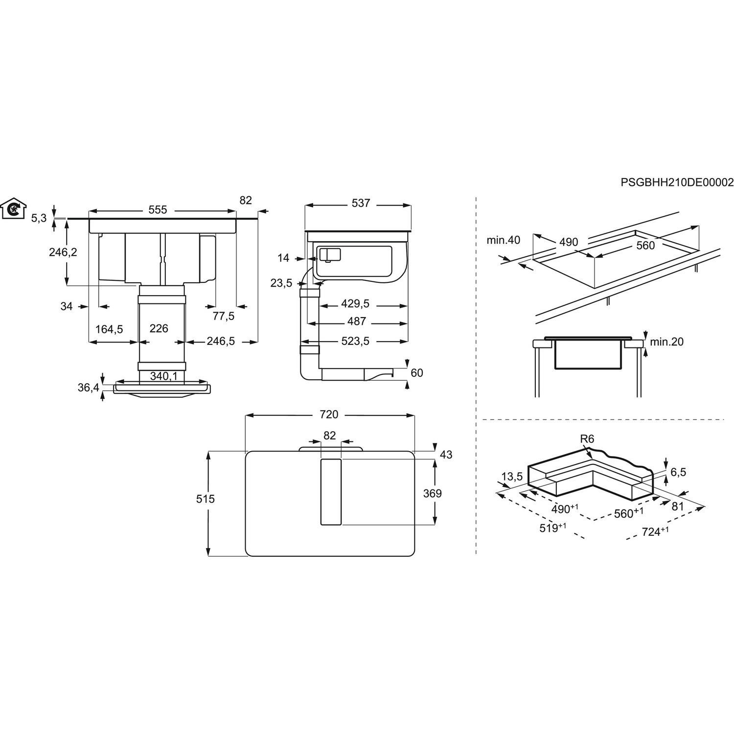 AEG 72cm 4 Zone Induction Venting Hob IDE74243IB | Appliances Direct