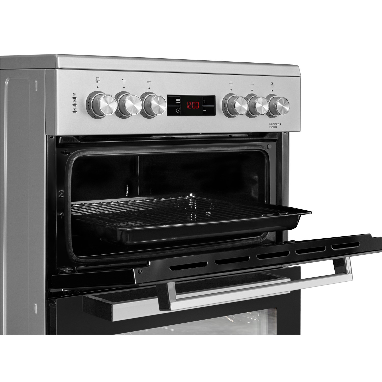 Beko 60cm Double Oven Electric Cooker - Silver KDC653S | Appliances Direct