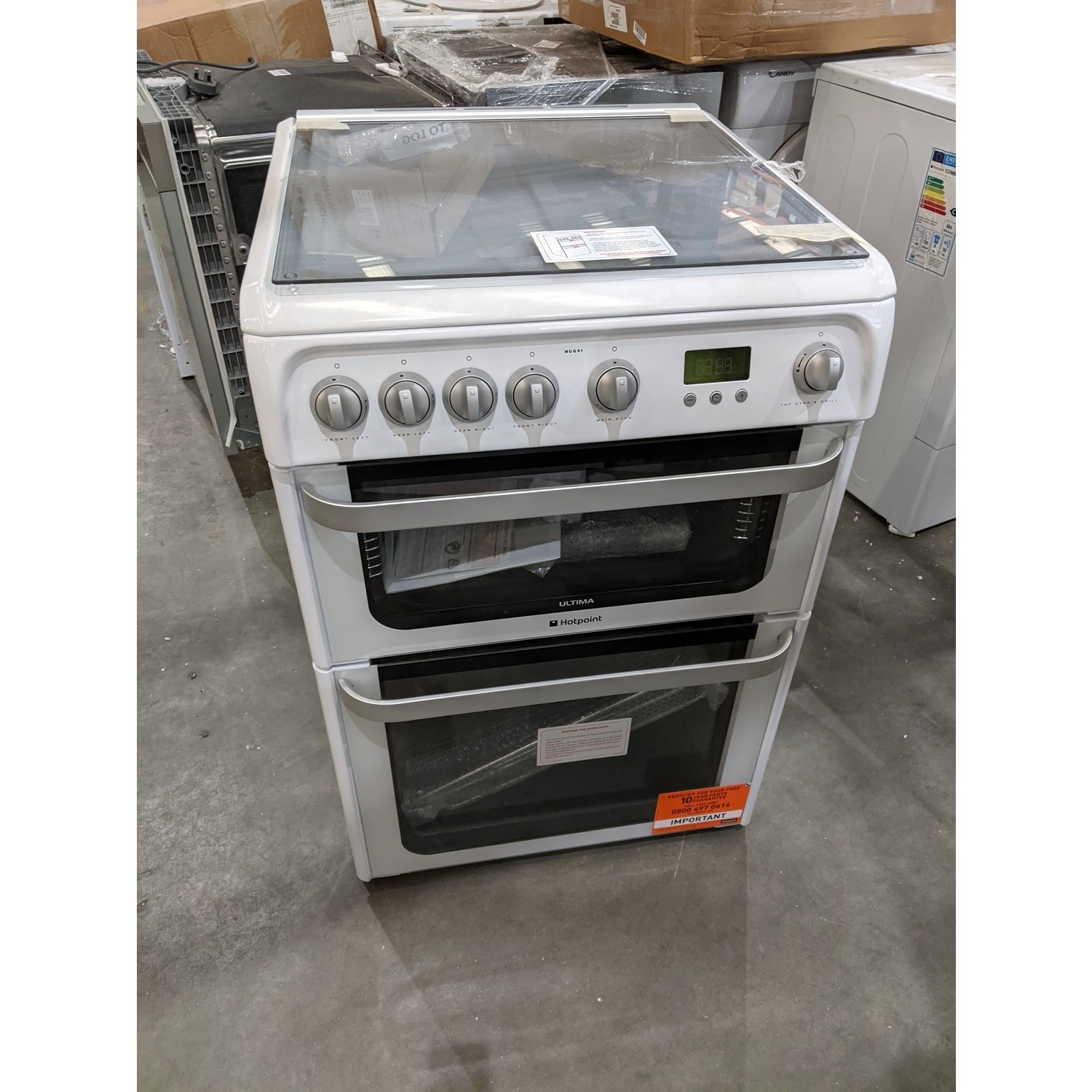Refurbished Hotpoint Ultima HUG61P 60cm Double Oven Gas Cooker White ...