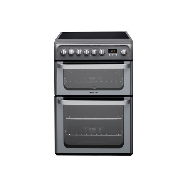 Hotpoint Ultima 60cm Double Oven Electric Cooker - Graphite HUE61GS ...