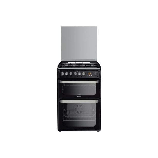 Hotpoint Ultima 60cm Double Oven Dual Fuel Cooker - Black HUD61KS ...