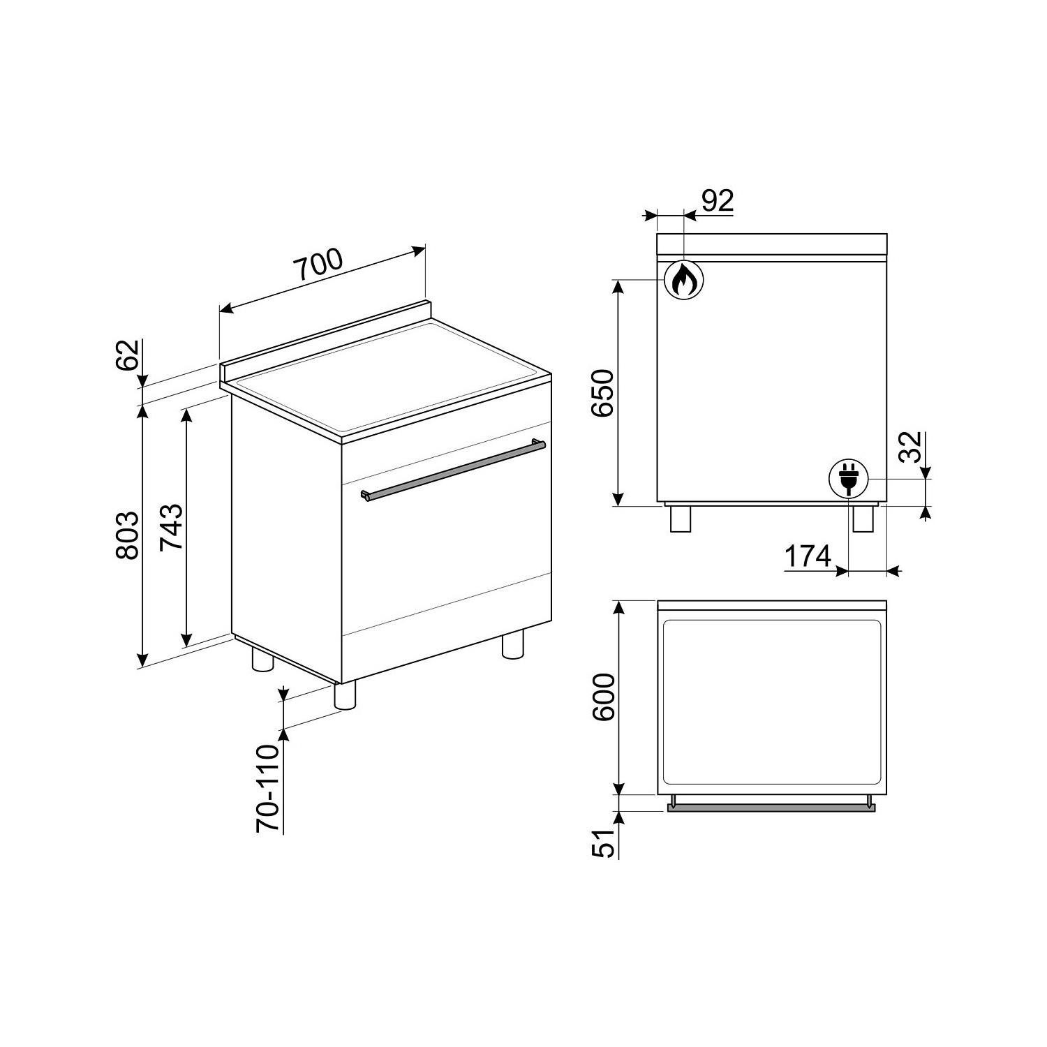 Smeg Symphony 70cm Dual Fuel Range Cooker - Stainless Steel C7GPX9 ...