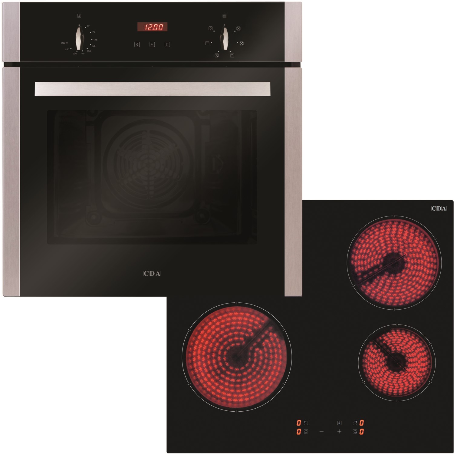 CDA Single Fan Oven & 4 Zone Ceramic Hob - Stainless steel CBC203SS ...