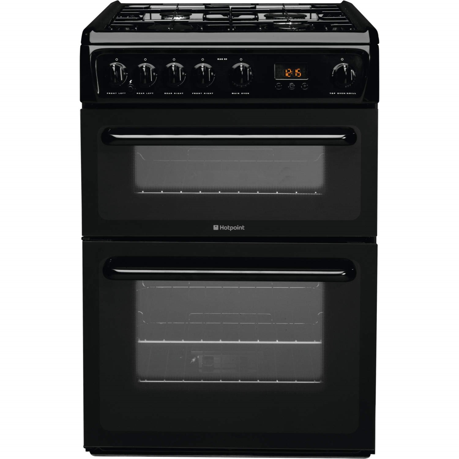 Hotpoint 60cm Double Oven Gas Cooker - Black HAG60K | Appliances Direct