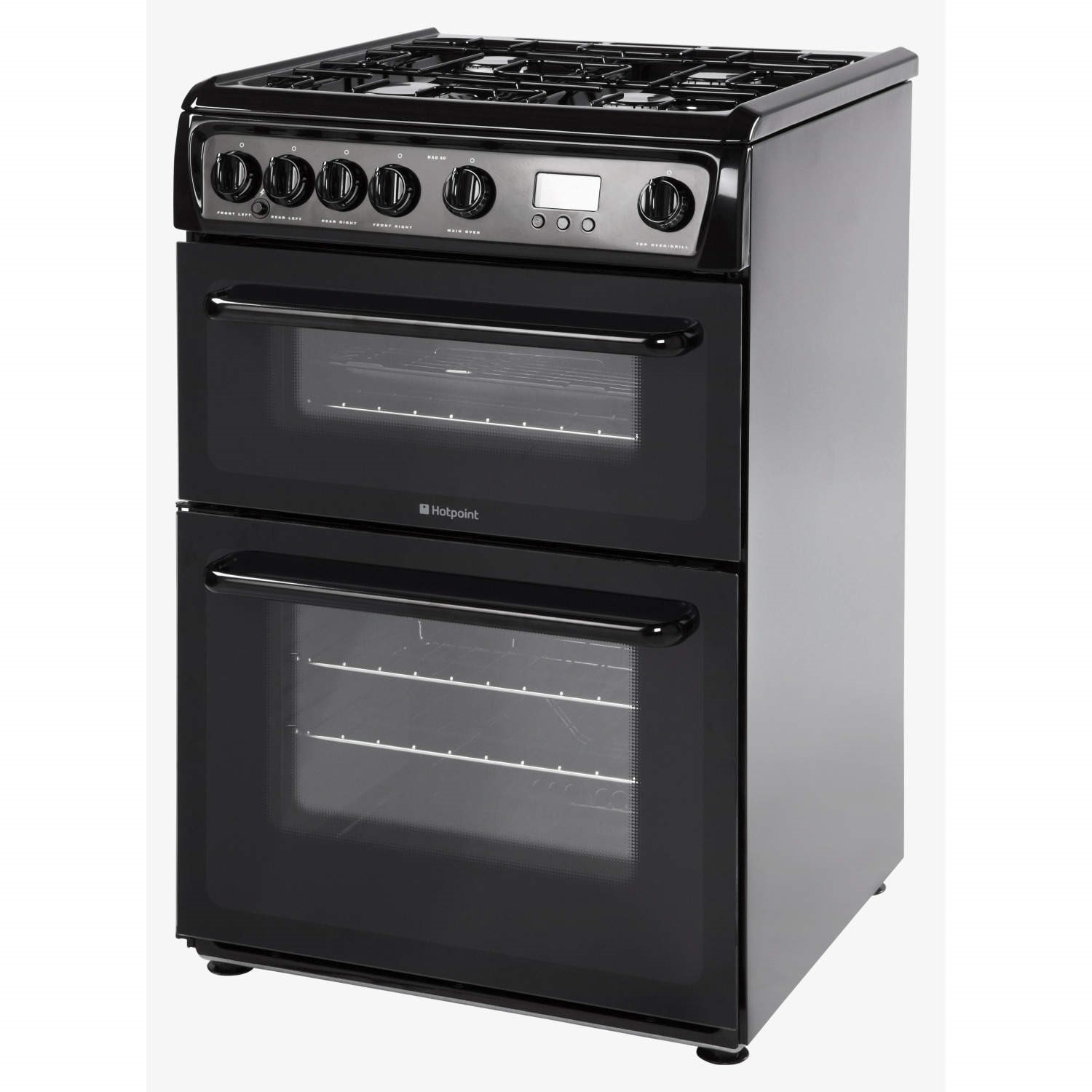 Hotpoint 60cm Double Oven Gas Cooker - Black HAG60K | Appliances Direct