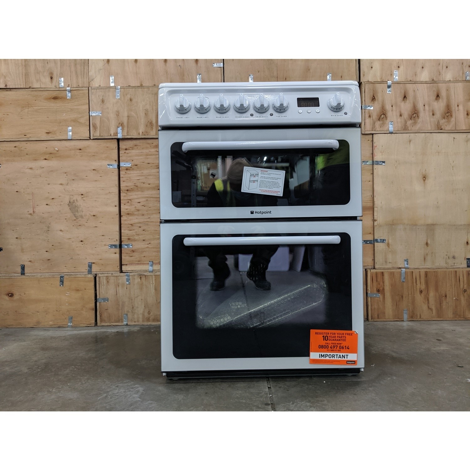 Refurbished Hotpoint HAE60P 60cm Double Oven Electric Cooker White ...