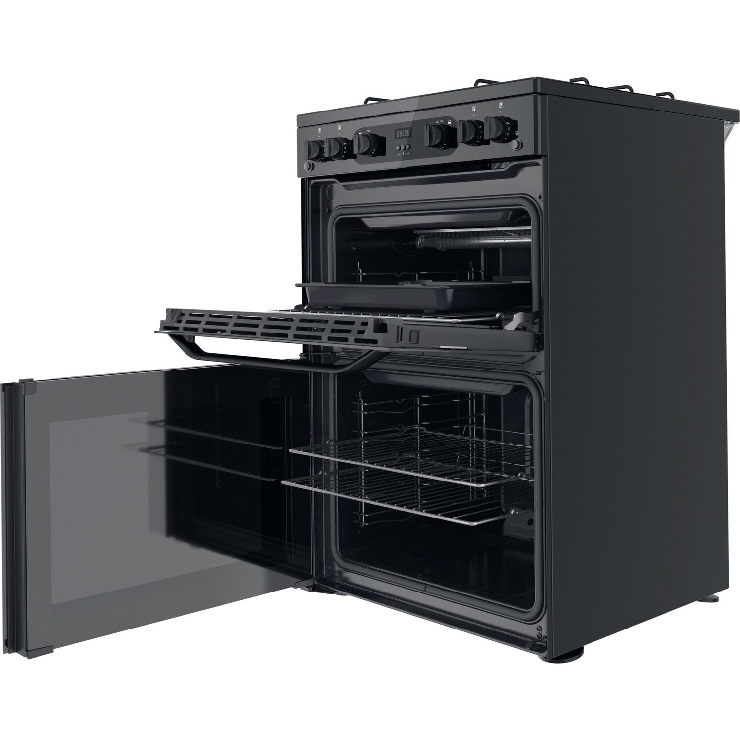 Hotpoint HDM67G0CMB 60cm Double Oven Gas Cooker - Black | Appliances Direct