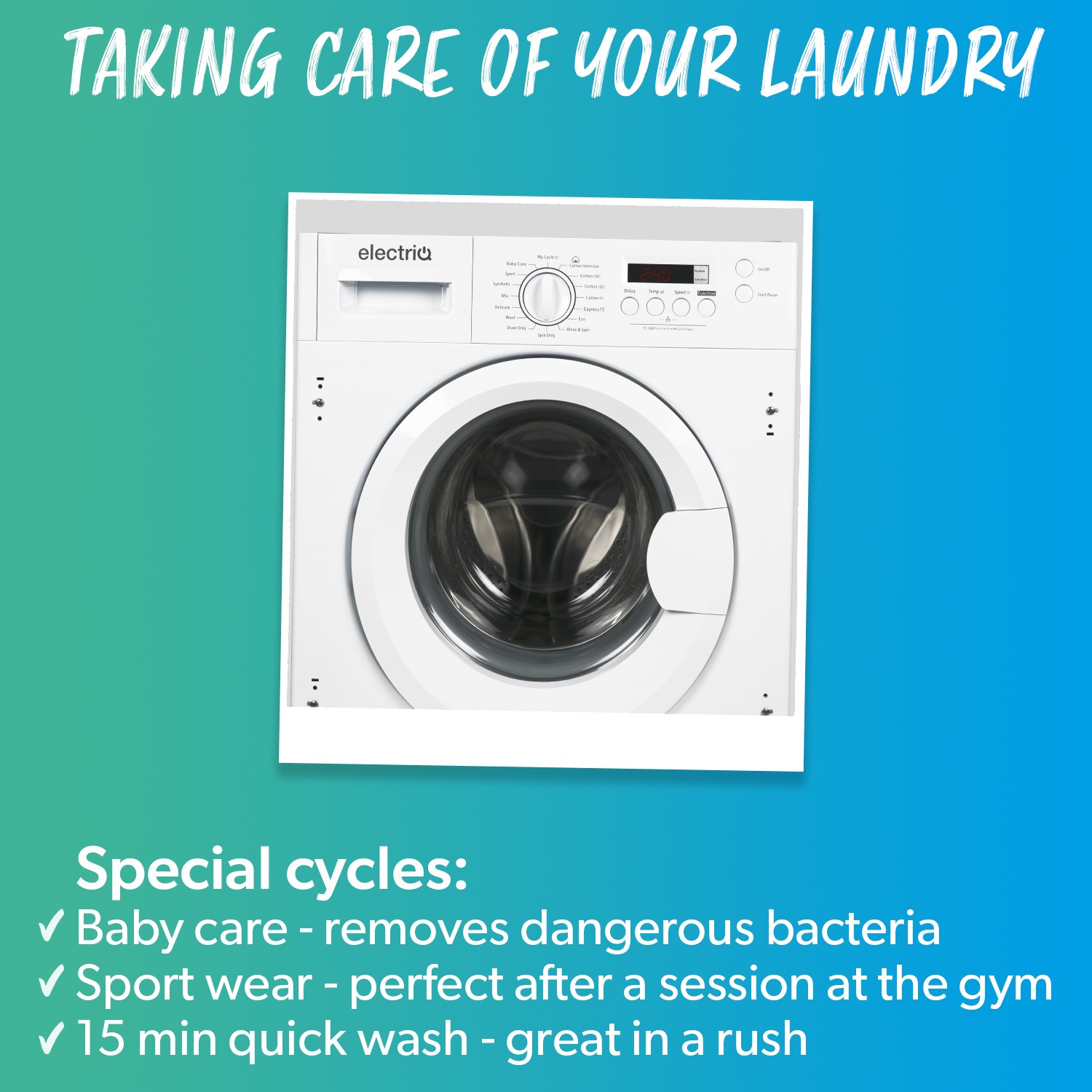 electriQ 7kg 1400rpm Integrated Washing Machine - White EIQINTWM147 ...