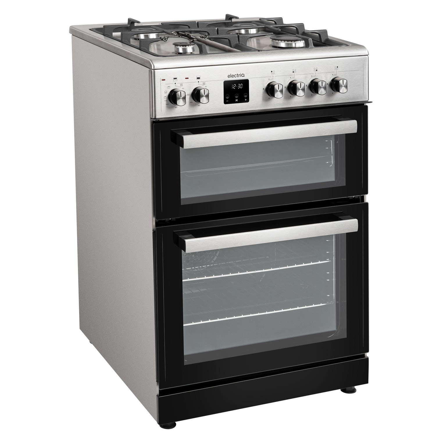 electriQ 60cm Dual Fuel Cooker with Double Oven - Stainless Steel ...