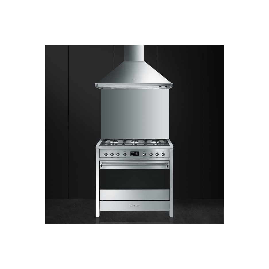 Smeg A1-9 Opera Stainless Steel 90cm Dual Fuel 6 Burner Hob Single Oven ...