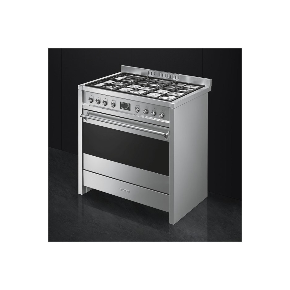 Smeg A1-9 Opera Stainless Steel 90cm Dual Fuel 6 Burner Hob Single Oven ...