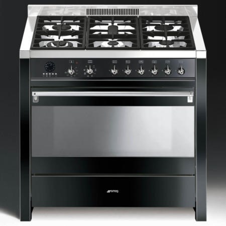 Smeg A1BL-7 Opera 90cm Dual Fuel Range Cooker - Black | Appliances Direct