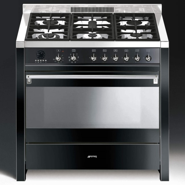Smeg A1BL-7 Opera 90cm Dual Fuel Range Cooker - Black | Appliances Direct