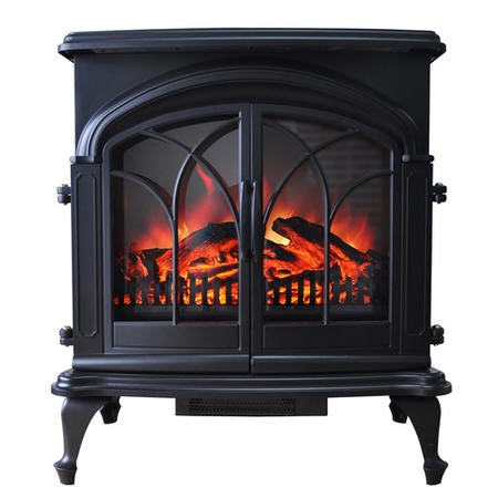 AmberGlo Large Electric Stove Fire in Black with Double Doors & Log ...