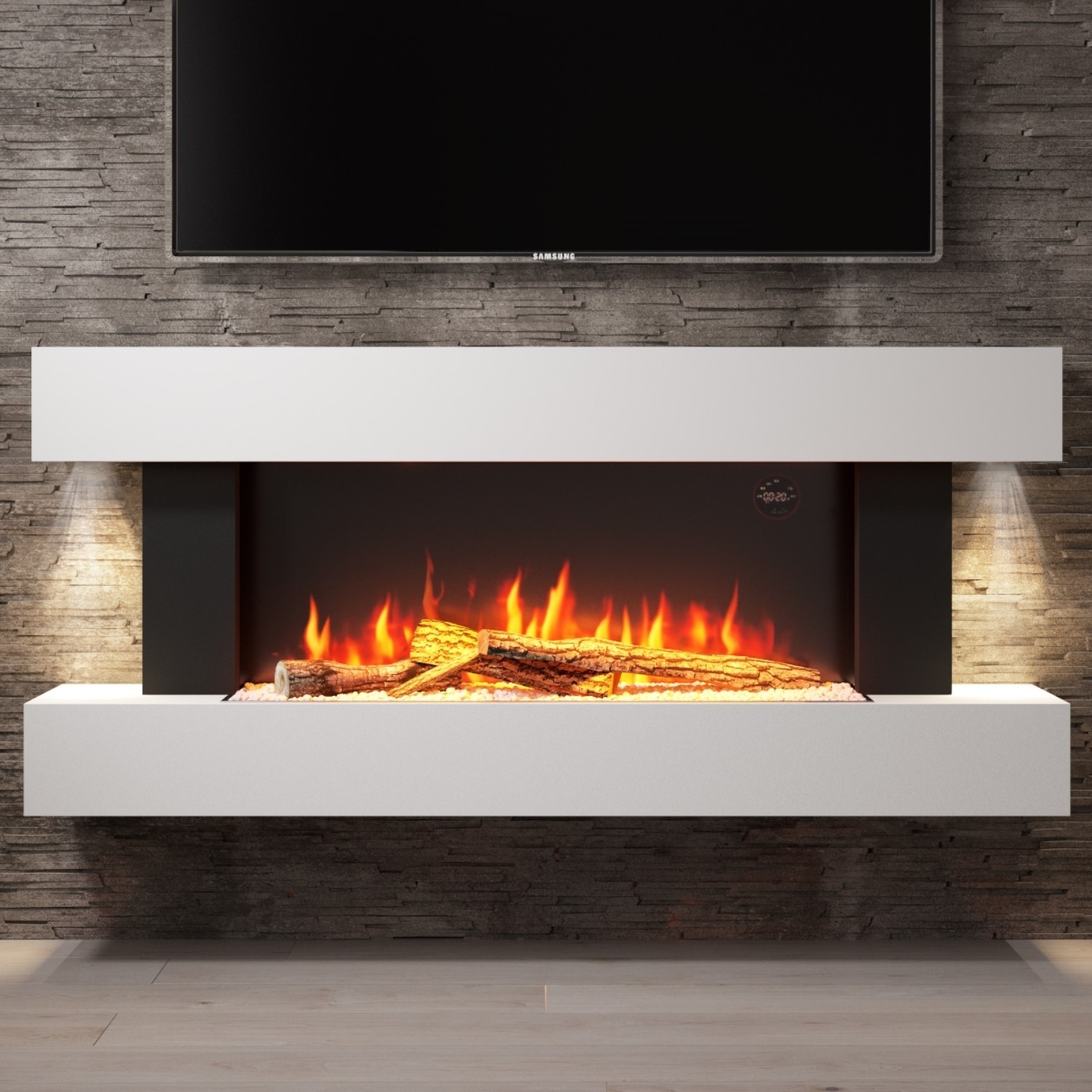White Wall Mounted Electric Fireplace Suite with LED Lights 52 inch ...