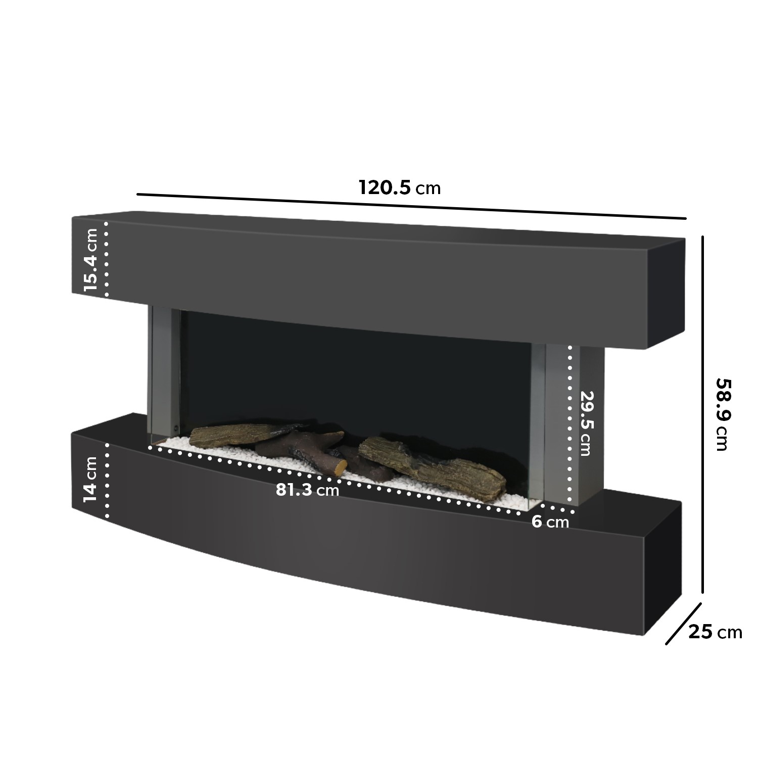 Matt Black Wall Mounted Curved Electric Fire 47 Inch - Amberglo AGL053 ...