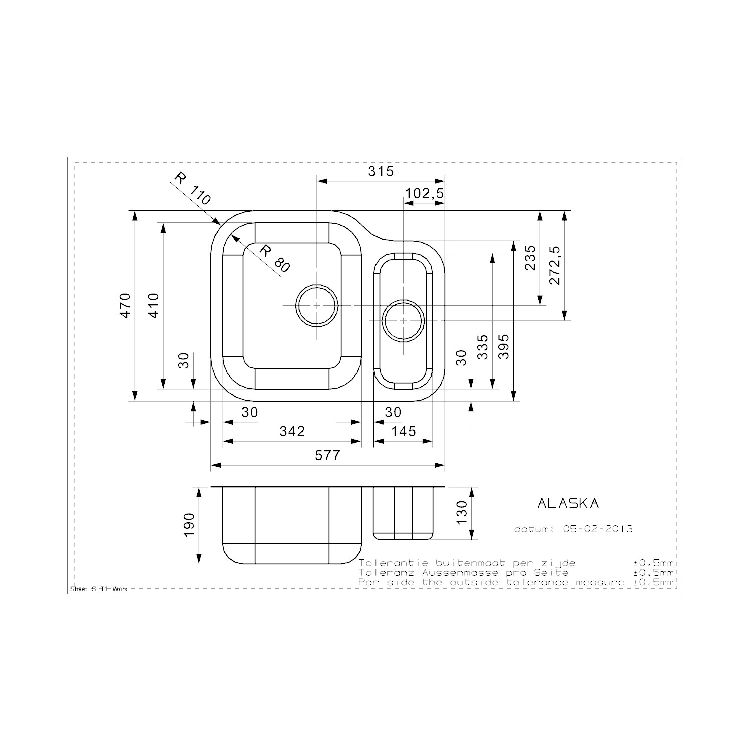 Reginox ALASKA-MBL 1.5 Bowl Left Hand Main Bowl Stainless Steel Sink ...