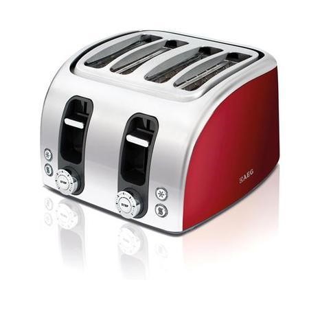 AEG AT7104R-U 4 Slot Stainless Steel Toaster Gloss Red | Appliances Direct