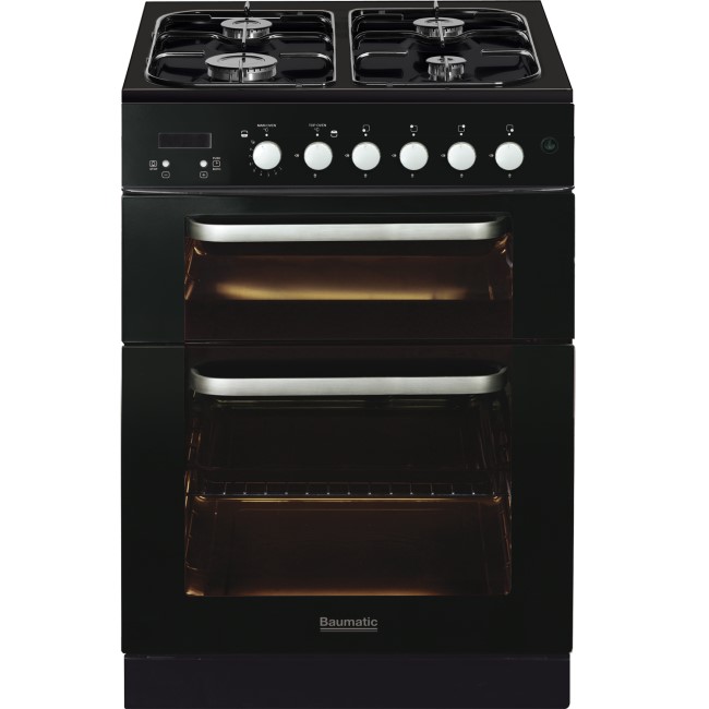 Baumatic BCG625BL Twin Cavity 60cm Gas Cooker - Black | Appliances Direct