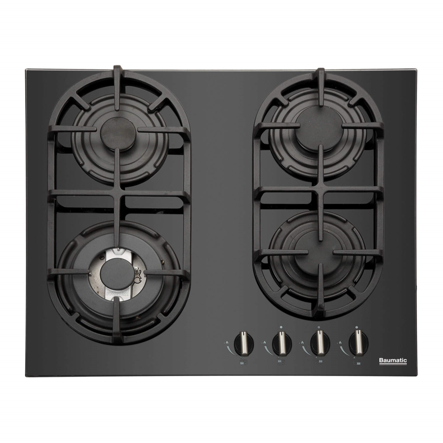 Baumatic BGG64 Four Burner Gas-on-glass Hob With Wok Burner Black ...