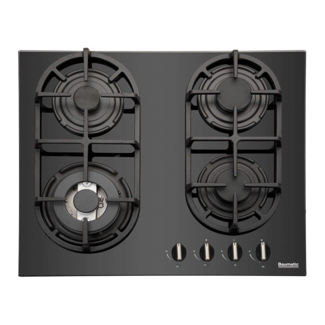 Baumatic BGG64 Four Burner Gas-on-glass Hob With Wok Burner Black ...