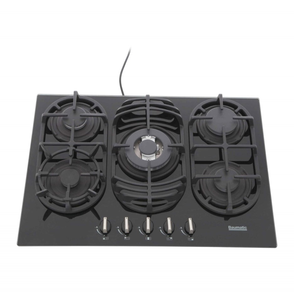 Baumatic BGG70 Slim-Line 70cm Wide Five Burner Gas-on-glass Hob Black ...
