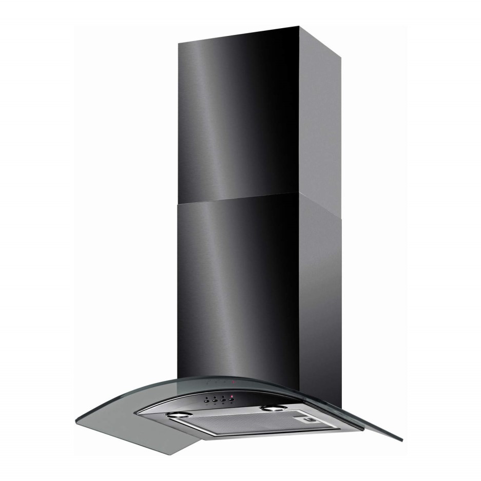 Baumatic BT6.3BGL Curved Glass 60cm Chimney Cooker Hood Black ...