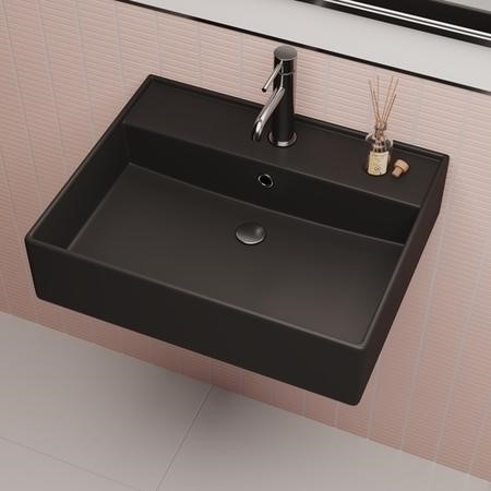 Matt Black Square Wall Hung Basin 497mm - Bowen | Appliances Direct