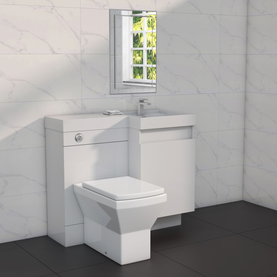 900mm Toilet and Basin Combination Unit - 2 Drawers - White - Right ...