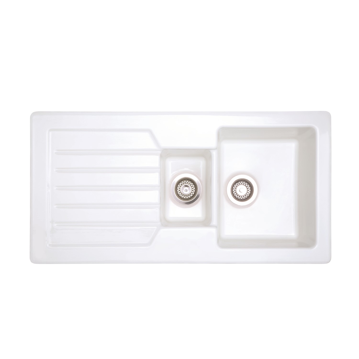 1.5 Bowl Inset White Ceramic Kitchen Sink with Reversible Drainer ...