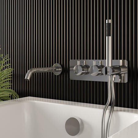 Chrome Dual Outlet Wall Mounted Thermostatic Mixer Shower Set With Hand ...