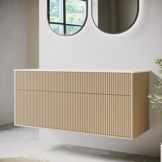 1250mm Wooden Fluted Wall Hung Countertop Vanity Unit - Matira ...