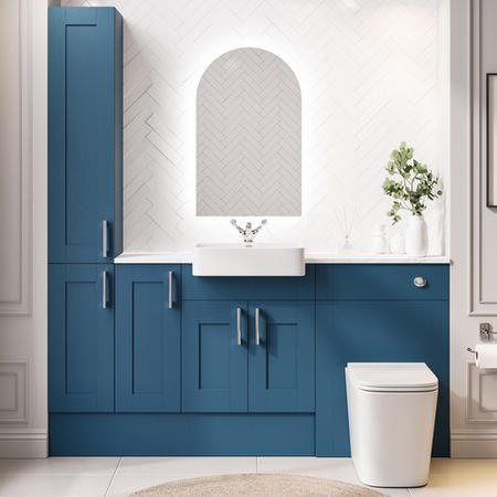 1800mm Blue Toilet and Sink Unit with Storage Units and Square Toilet ...