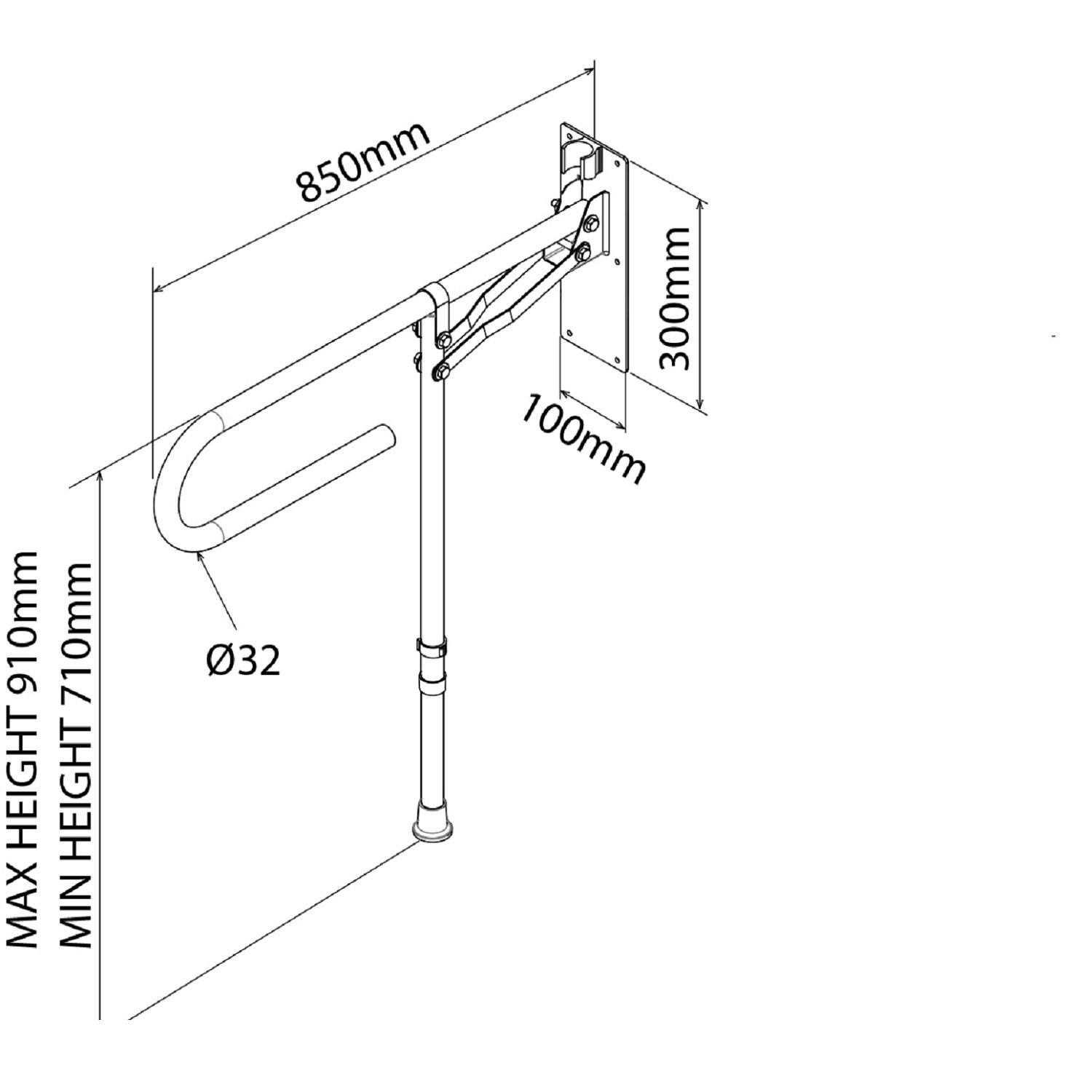 GRADE A1 - White Foldaway Hand Rail with Drop Down Leg A1/BeBa_12576 ...
