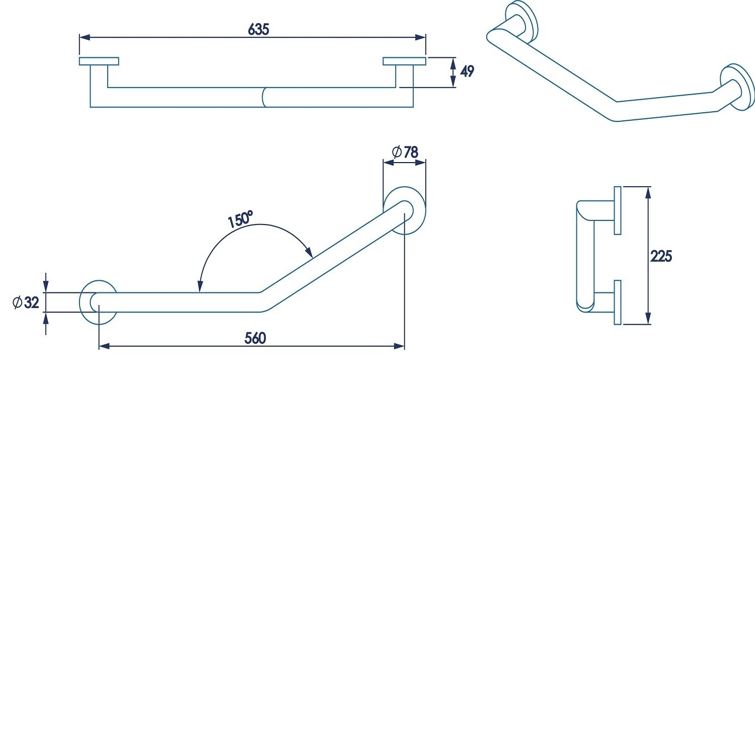 Stainless Steel Angled Grab Rail 600mm BeBa_12580 | Appliances Direct
