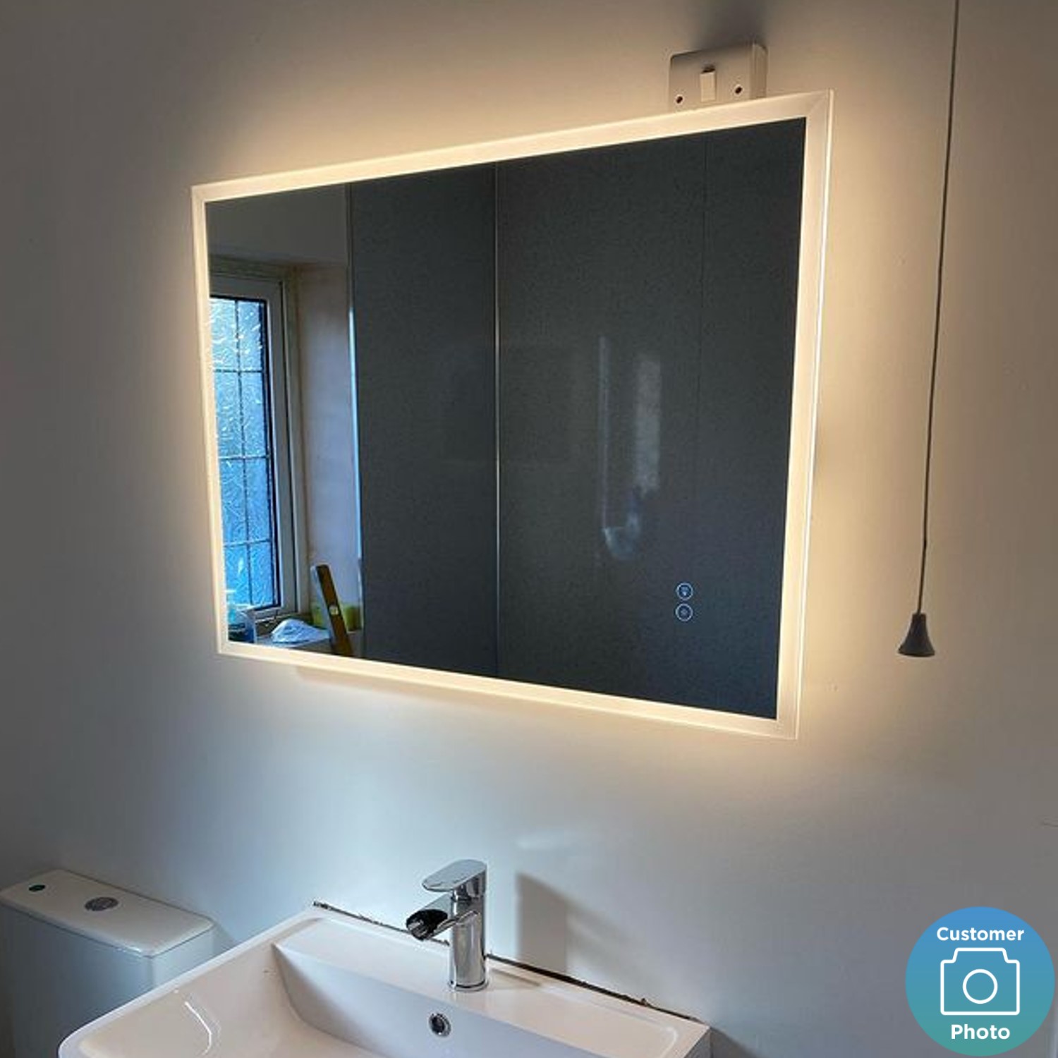 Rectangular Heated Bathroom Mirror with Lights Shaver Socket & Built in ...