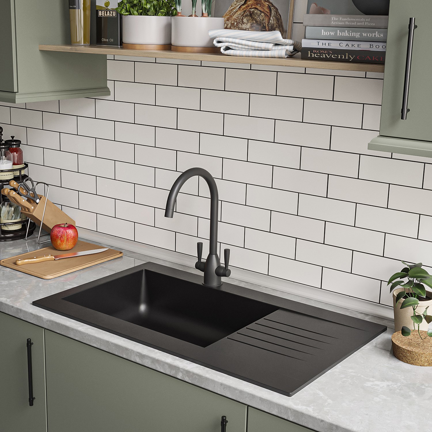 Single Bowl Black Kitchen Sink with Reversible Drainer - Essence Amelia ...
