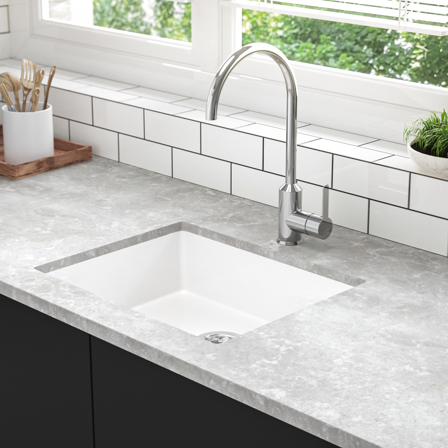 Single Bowl Undermount White Granite Composite Kitchen Sink - Enza ...