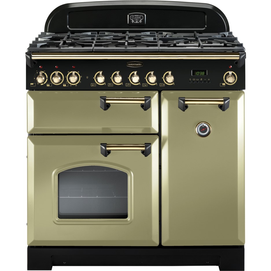 Classic Deluxe 90cm Dual Fuel Range Cooker - Olive Green with Brass ...