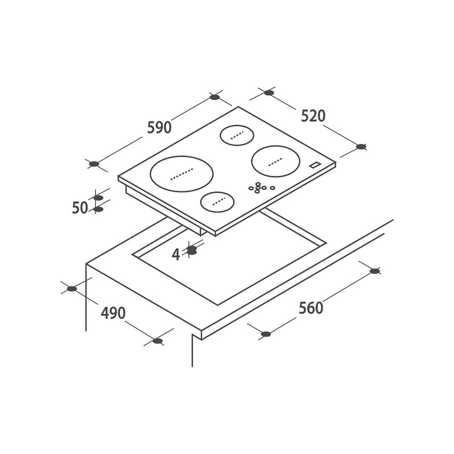 Candy 59cm 4 Zone Ceramic Hob CH64CCB | Appliances Direct