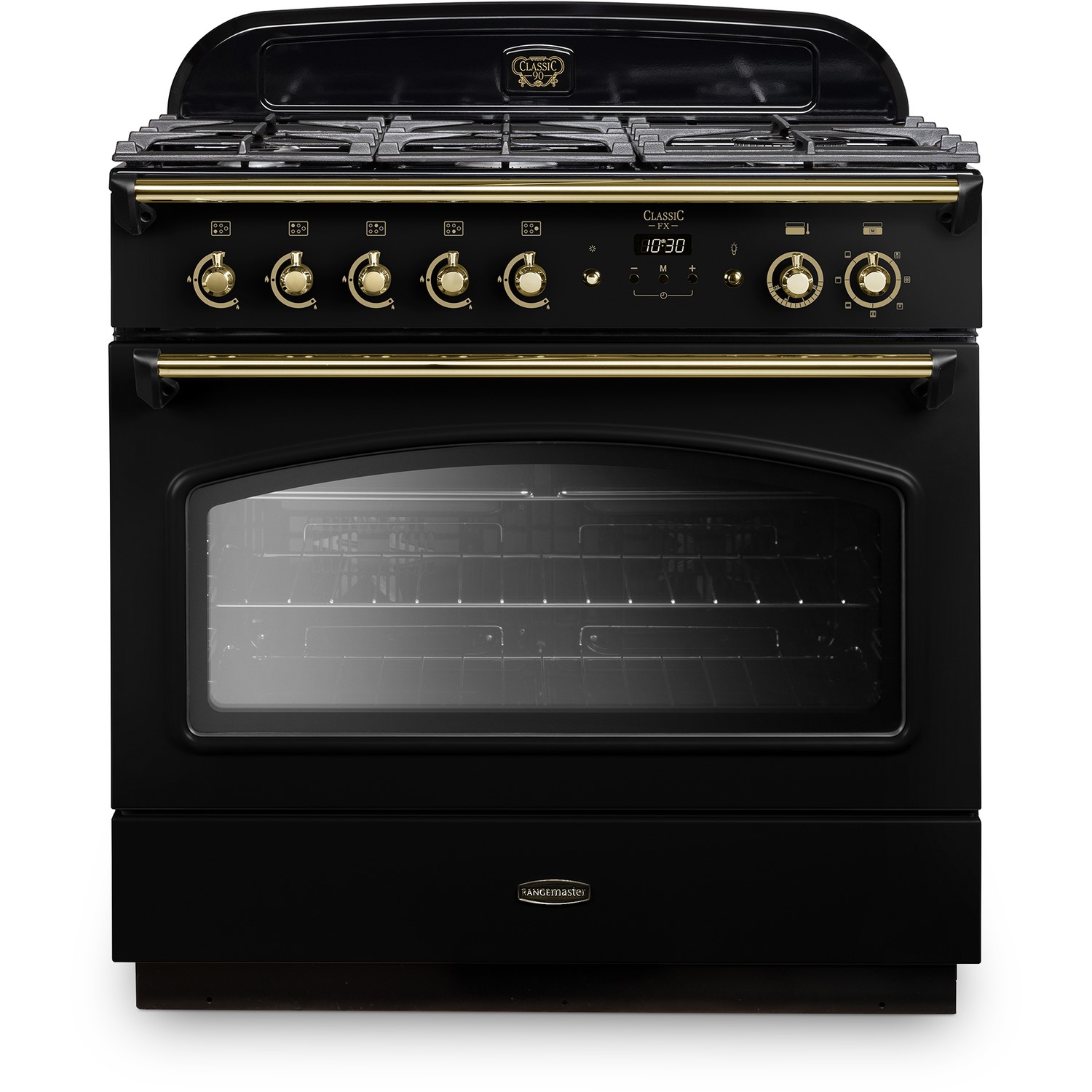 Rangemaster Classic 90cm Dual Fuel Range Cooker - Black & Brass ...